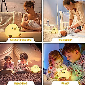UNEEDE LED Cute Bean Duck Night Light, DoDo Duck Silicone Nursery Night Light Rechargeable Table Lamp Bedside Lamp with Touch Sensor for Bedrooms, Living Room