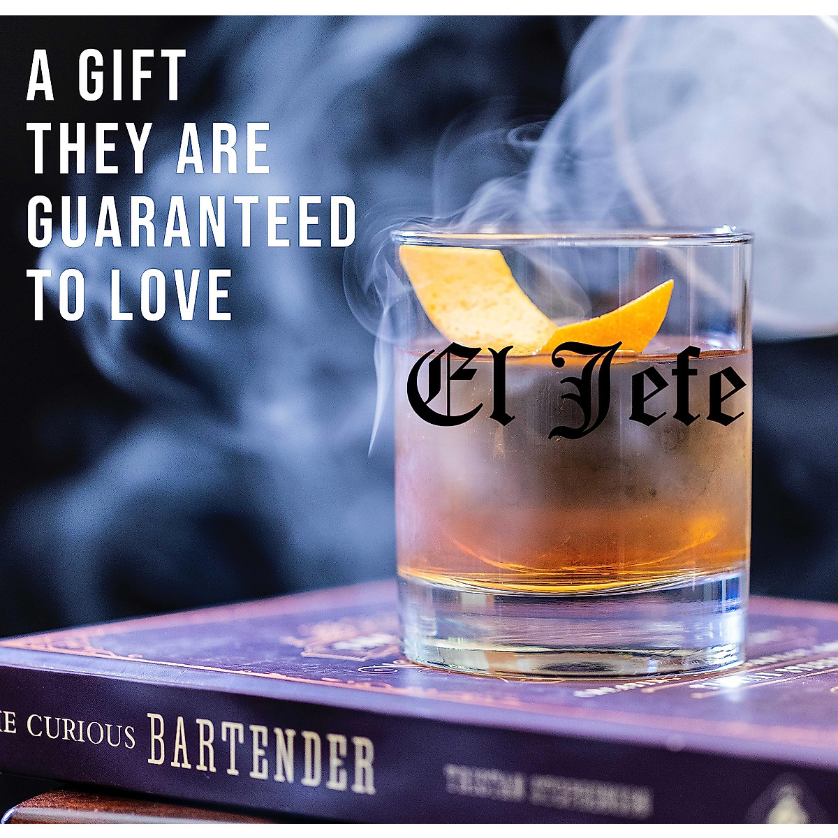 Spotted Dog Company Printed 11oz Whiskey Glass - El Jefe - The Boss - Old Tyme, National Boss Day Gifts Best Boss Ever Funny