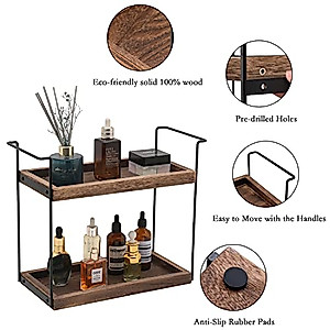 2 Tier Bathroom Counter Organizer, Standing Rack Cosmetic Holder, Bathroom Wood Tray for Countertop Storage, Vanity Tray Organizer and Storage Kitchen Counter Organizers Spice Rack