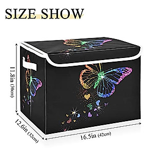 innewgogo Butterfly Storage Bins with Lids for Organizing Dust-proof Storage Bins with Handles Oxford Cloth Storage Cube Box for Room
