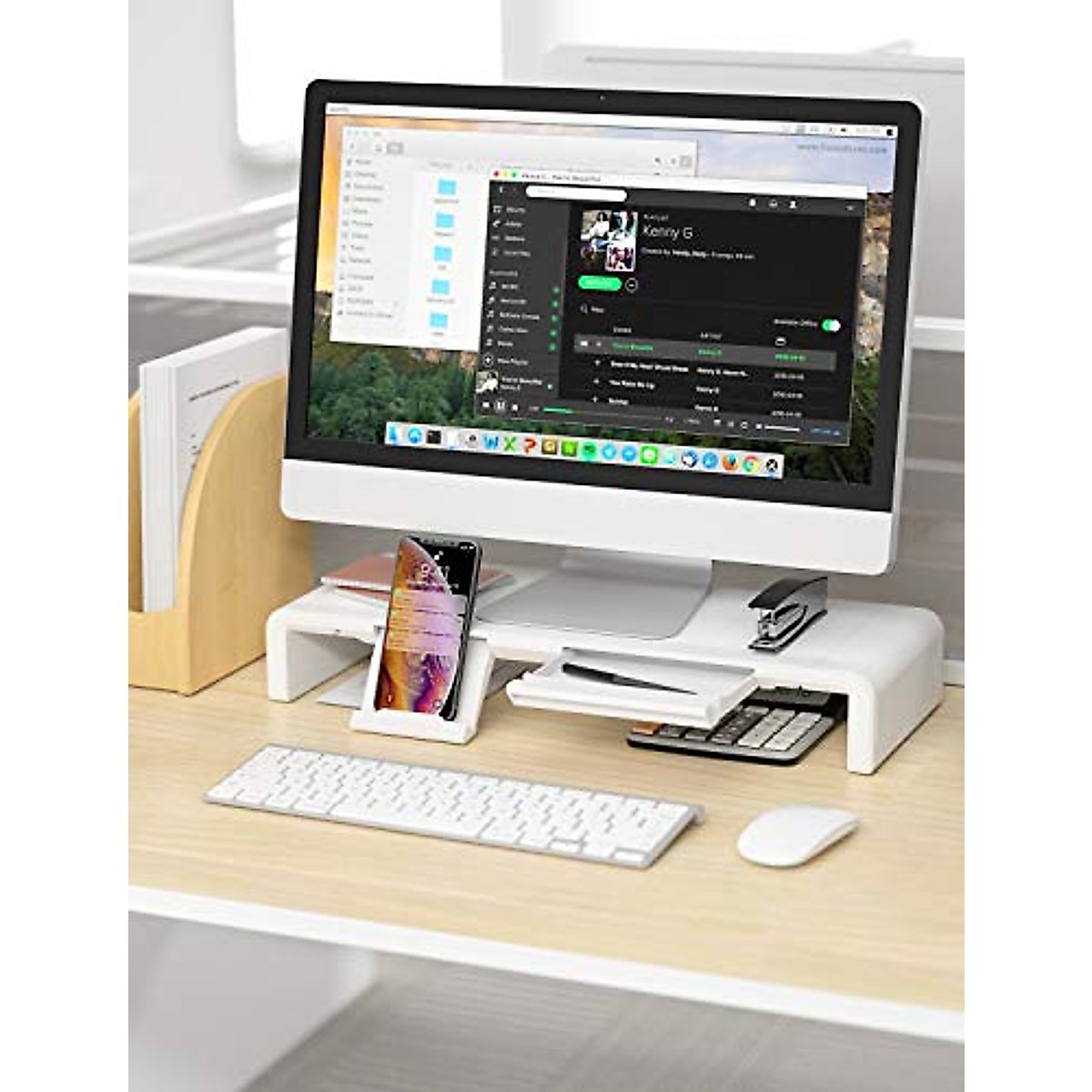 Monitor Stand Riser, Klearlook Foldable Computer Monitor Stand, Adjustable Computer Stand Desk Organizer with Storage Drawer, Tablet Phone Stand for Laptop PC Printer (White)