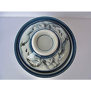 Japanese 6.1 Inches Diameter Porcelain Sansui Donburi Bowl Ramen Noodle Soup Rice Bowl with Lid Grey M51910 Made in Japan