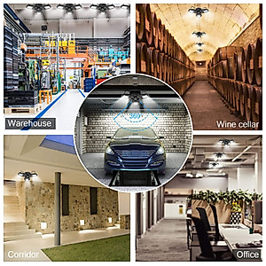 80W LED Garage Lights, Deformable Garage Light with 3 Adjustable Wings, 8000LM, E26 LED Shop Light, Barn Light, High Bay Light, Ceiling Lighting Fixture for Warehouse (No Motion Detection)