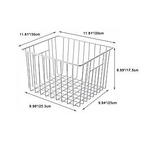 SANNO Freezer Baskets Pantry Wire Storage Basket Bins, Refrigerator Organizer Baskets Food Storage Bin with Handles for Cabinets, Pantry, Closets, Bedrooms - Set of 2