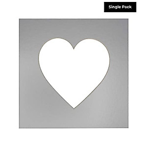 11x11 Mat Bevel Cut for 7x7 Photos - Precut Metallic Silver Heart Shaped Photo Mat Board Opening - Acid Free Matte to Protect Your Pictures - Bevel Cut for Family Photos, Pack of 1 Matboard Show Kit