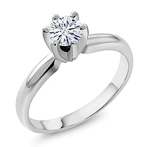 925 Sterling Silver Forever Classic Moissanite From Charles & Colvard Solitaire Engagement Ring For Women (0.50 Cttw, Round 5MM, Available In Size 5, 6, 7, 8, 9)