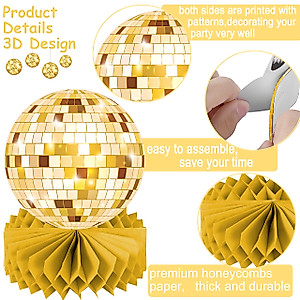 Gold Disco Ball Party Honeycomb Centerpieces 70s Disco Birthday Party Table Decoration 12pcs Disco Party Table Centerpieces for 70s Disco Themed Birthday Party Supplies(Paper)