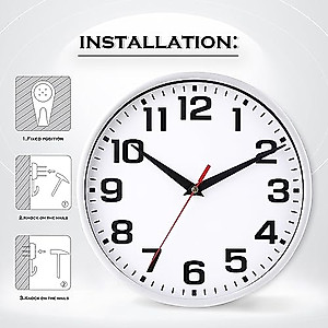 Rulart Wall Clock Battery Operated Bedroom - Modern Kitchen Small Silent Analog Round Simple Quiet Quartz Black Wall Clocks Non Ticking Bathroom Office Garage School