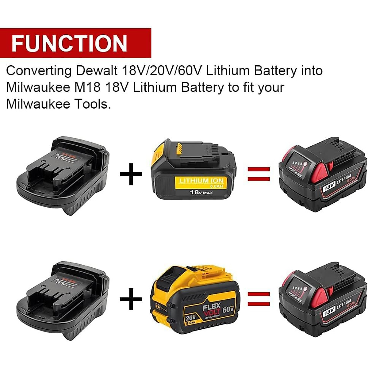 Zltoolpart Adapter for DeWalt to Milwaukee Battery, for 20V 60V DeWalt Lithium Battery to 18V Milwaukee M18 Lithium Battery (Adapter only)