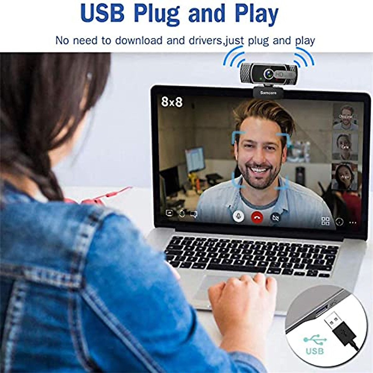 Webcam with Microphone for Desktop,1080P HD USB Webcam Live Streaming Laptop PC Computer Web Camera for Video Calling Conferencing Recording Gaming, 3D Noise Reduction