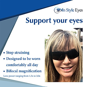 In Style Eyes Magnificent Mawi Wrap Around Bifocal Sunglasses - Semi-rimless Frame Reading Glasses - Polarized Lens - Black - 2.5x