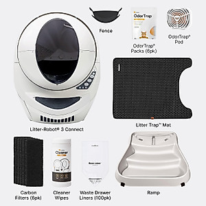 Litter-Robot 3 Pro Bundle by Whisker, Beige - Includes Litter-Robot, LitterTrap Mat, Fence, Ramp, OdorTrap, 6 OdorTrap Refills, 100 Liners, 6 Carbon Filters, Wipes & WhiskerCare 1-Year Warranty