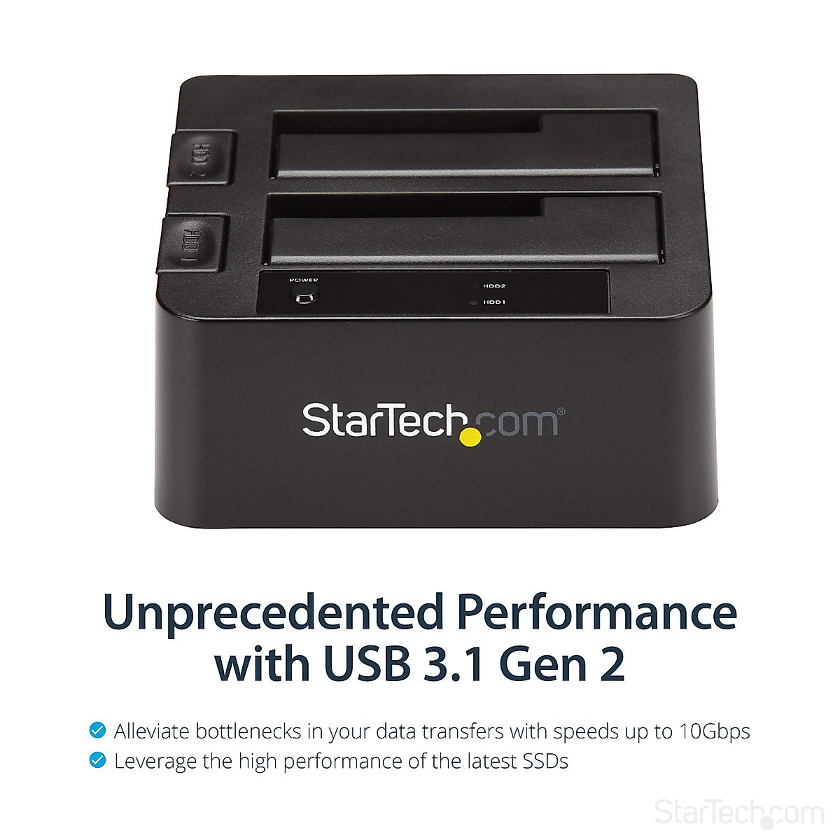 StarTech.com Dual-Bay USB 3.1 to SATA Hard Drive Docking Station, USB 3.1 (10 Gbps), External 2.5/3.5" SATA I/II/III, SSD/HDD Docking Station, Hot-Swap Hard Drive Bay, Top-Loading (SDOCK2U313)