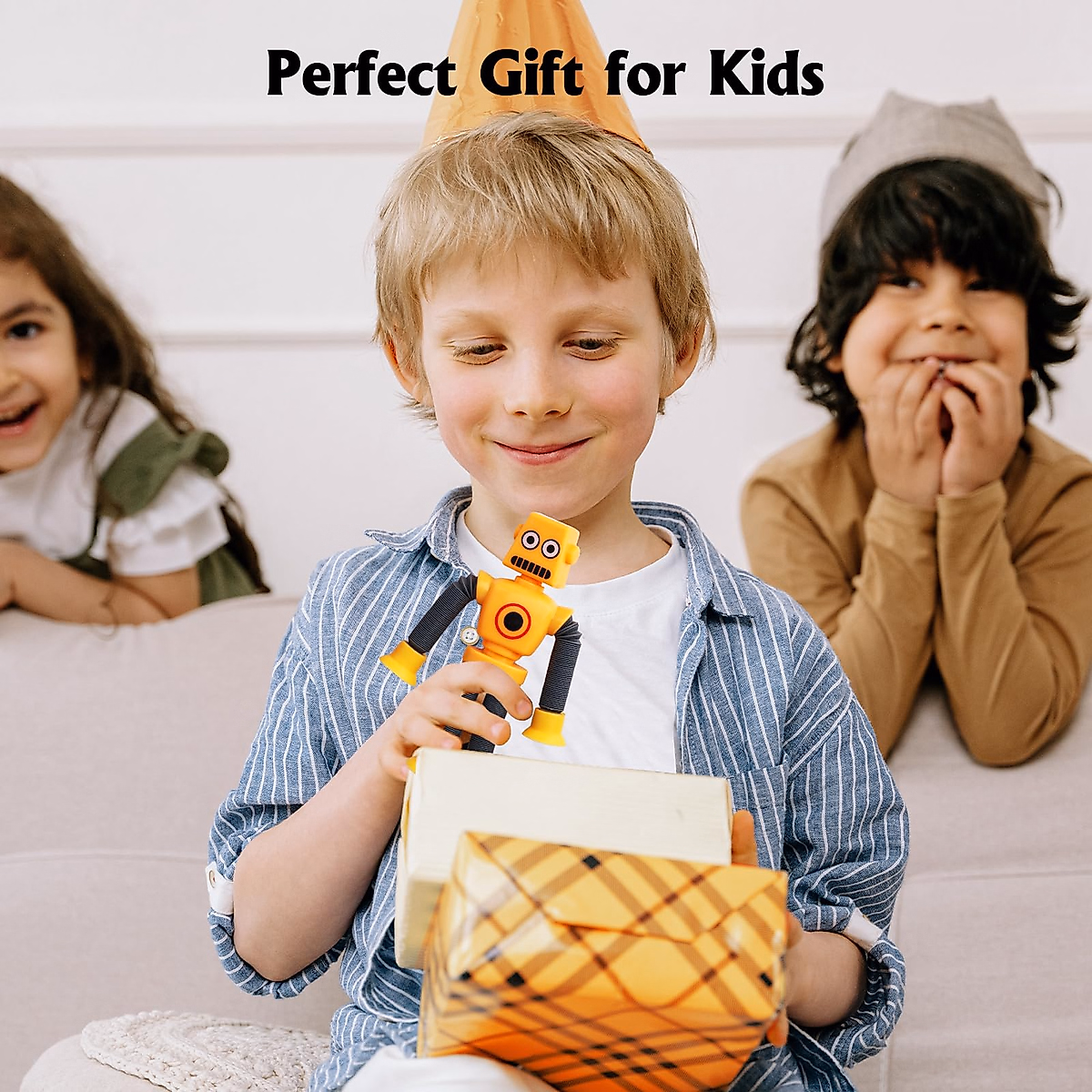 ASKIZ 4-Pack Pop Tubes Sensory Toys, Glowing Robot Fidget Tubes Sensory Toys Pack, Suction Cup Robot Toy,Travel Toys Sensory Toys For Autistic Children Toddlers Kids Boys Girls Gifts 3-5,5-7