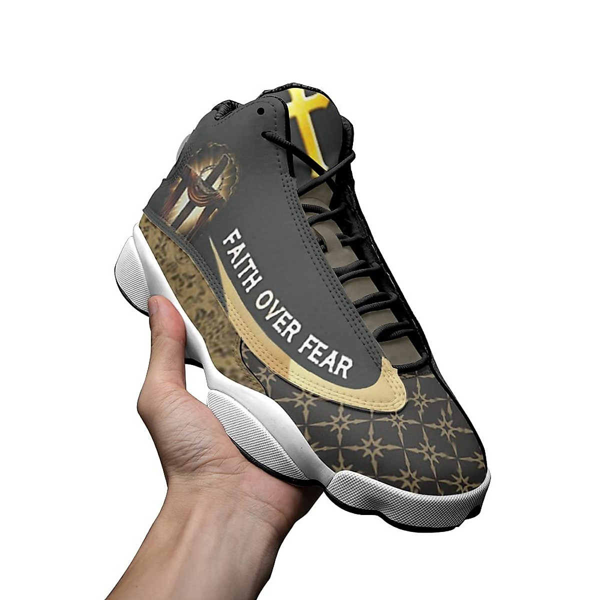 Faithgee Walk by Faith Shoes Men, Christian Shoes Walk by Faith, Religious Non Slip Lightweight Basketball Shoes, Cross God Printed Sneaker, Faith Christian Running Basketball Walking Shoes White, 10