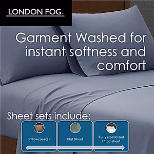 London Fog Garment Washed Solid Sheet Set White Microfiber 3-Piece Twin Sheet Set, Solid Themed, Deep Pocket, Adult and Teen, Oeko-TEX Certified