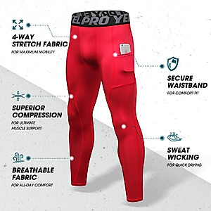 Yuerlian 3 Pack Men's Compression Pants Running Tights Workout Leggings Cool Dry Yoga Gym Pants with Pocket