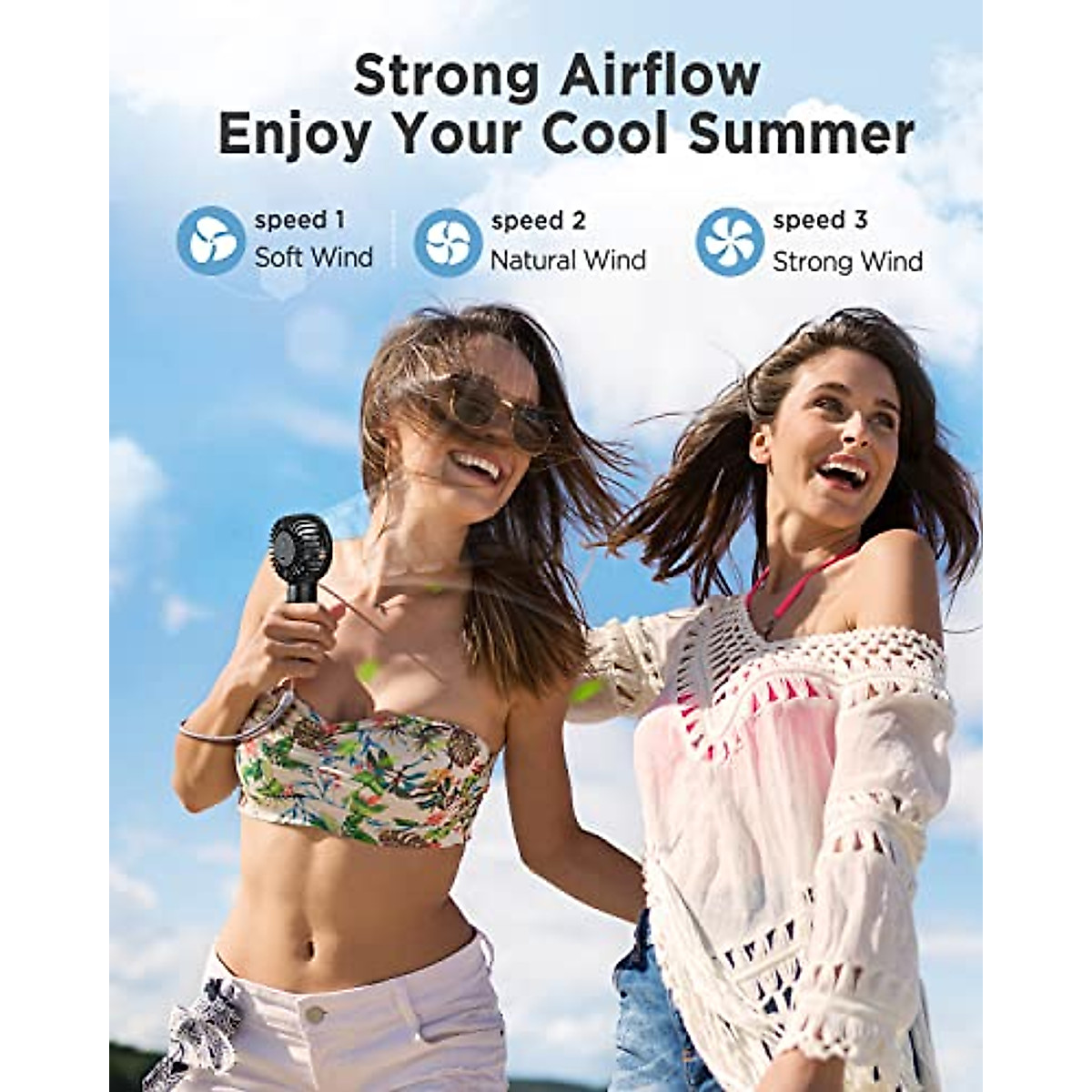 EasyAcc Mini Portable Fan Mini Handheld Fan, 3 Speed USB C Rechargeable Battery Operated Fan Pocket Fan, Personal Fan with Lanyard and Base Cooling Desk Fan for Kids Women for Travel Indoor Outdoor