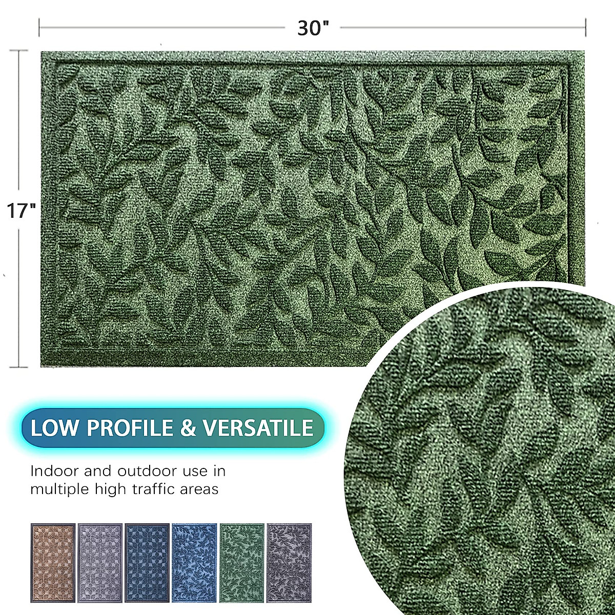 Bulijojo Outdoor Indoor Entrance Doormats,Durable Heavy Duty Welcome Mat,Thick Absorbent Natural Rubber Non Slip Mat,Easy Clean Entryway Rug 17x30 Inch Leaves Green