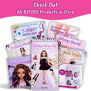 BSCOOL Fashion Studio Drawing, Coloring & Little Designer Creativity Book for Kids 4 and Up with Stickers, Stencils, Textures - Creative Fashion Design Sketchbook for Girls
