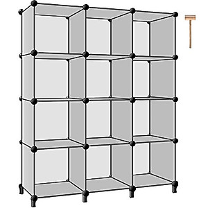 TomCare Cube Storage Organizer 12-Cube Closet Storage Shelves Cube Organizer Cube Shelf Storage Cubes Plastic Bookshelf Bookcase DIY Square Closet Cabinet Organizers Shelves for Bedroom Office, Grey