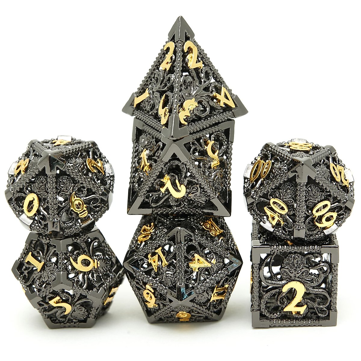 Dungeons and Dragons Dice DND Dice Set D and D dice Set D20 MTG Metal Dice Set Hollow Polyhedral Dice Role Playing Dice with Octopus Motifs for Dungeons and Dragons RPG Table Games