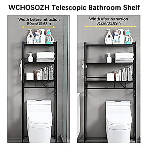 WCHOSOZH Bathroom Shelf Over Toilet, Telescopic Over The Toilet Space Saver with 6 Hooks, 3 Tier Freestanding Bathroom Organizer Storage Rack (Black)