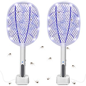 Phosooy Electric Fly Swatter Rackets, 2-in-1 Handhold Bug Zapper with 3000V High Voltage, Plug-in Mosquito Killer Insect Light Trap with 3 Layer Safety Mesh Portable for Indoor Outdoor Use (2)