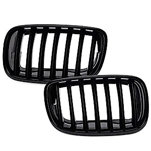 BILLDIO Front Grille For 2007-2014 BMW X5 E70 X6 E71，ABS Gloss Black Kidney Grill