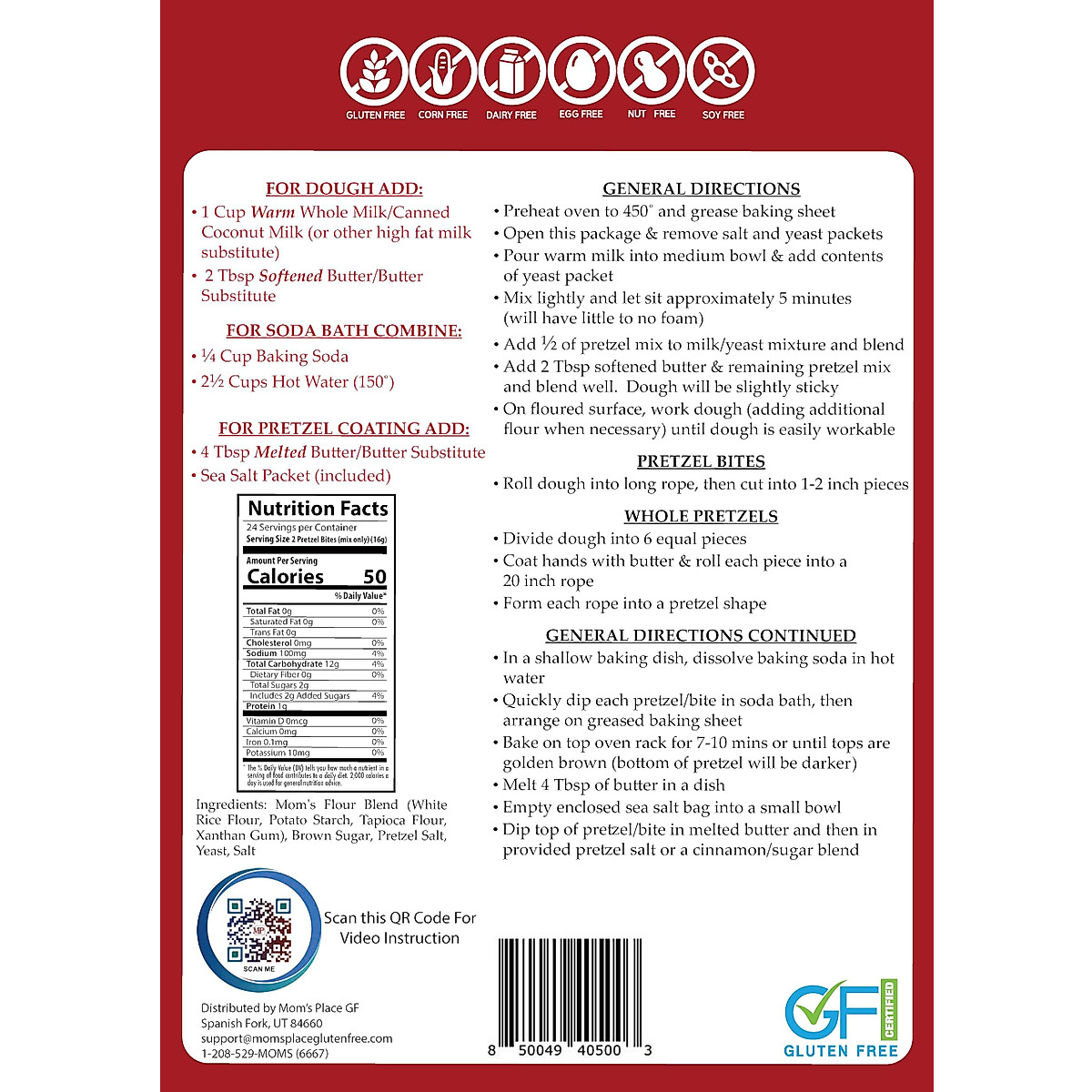 Mom's Place Gluten Free Soft Pretzels with Sea Salt Mix, Soft Pretzel Making Kit, 1-Pack, Easy to Make, 24 Servings, Non GMO Delicious and Healthy Gluten Free Desserts