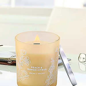 Peach Mango Citrus Scented Candles with Mandarin & Passion Fruit | Large Aromatherapy Candle | Highly Scented Soy Wood Wick Candles for Home | Natural Stress Relief Candles for Men & Women 10.6 oz