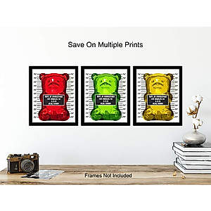 Gummy Bear Mugshot Modern Pop Art, Wall Art Set - Original 8x10 Poster Prints - Cool Unique Gift - Unframed Photo Pictures