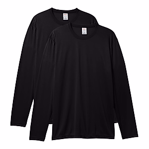 Hanes Men's Long Sleeve Cool Dri T-Shirt UPF 50+, Medium, 2 Pack ,Black