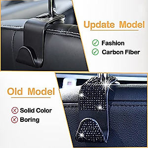 QODOLSI 2 PCS Bling Car Back Seat Headrest Hook, Crystal Back Seat Hanger Storage Organizer, Car Purse Bag Holder, Bling Rhinestone Car Interior Accessories for Women and Men (Black)