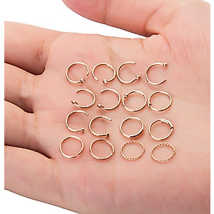 Masedy 16Pcs 20G 316L Stainless Steel Nose Rings Hoop Tragus Cartilage Helix Ring Lip Septum Piercing Rose Gold 8MM