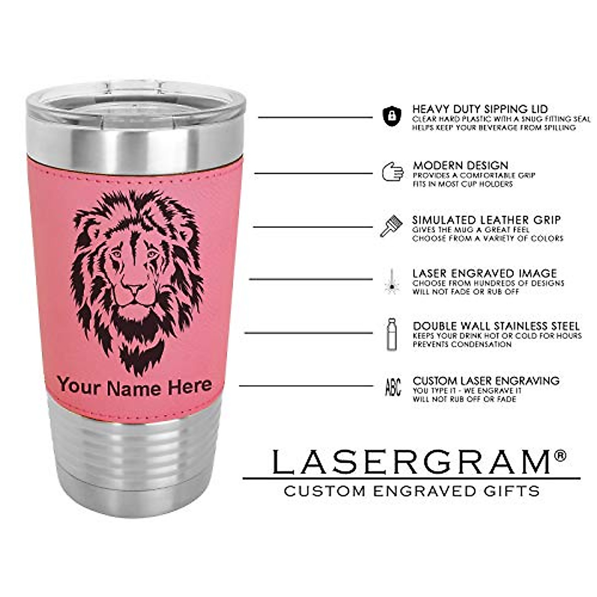 LaserGram 20oz Vacuum Insulated Tumbler Mug, Texas Come and Take It Flag, Personalized Engraving Included (Faux Leather, Pink)