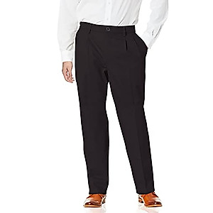 Dockers Men's Relaxed Fit Signature Khaki Lux Cotton Stretch Pants-Pleated, Black, 38W x 30L