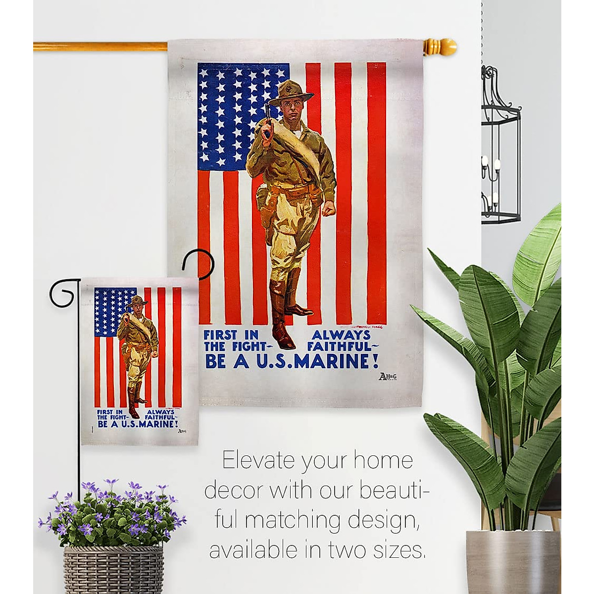 First in The Fight Garden Flag - Set Wall Hanger Armed Forces Marine Corps USMC Semper Fi United State American Military Veteran Retire - House Banner Small Yard Gift Double-Sided Made USA 13 X 18.5