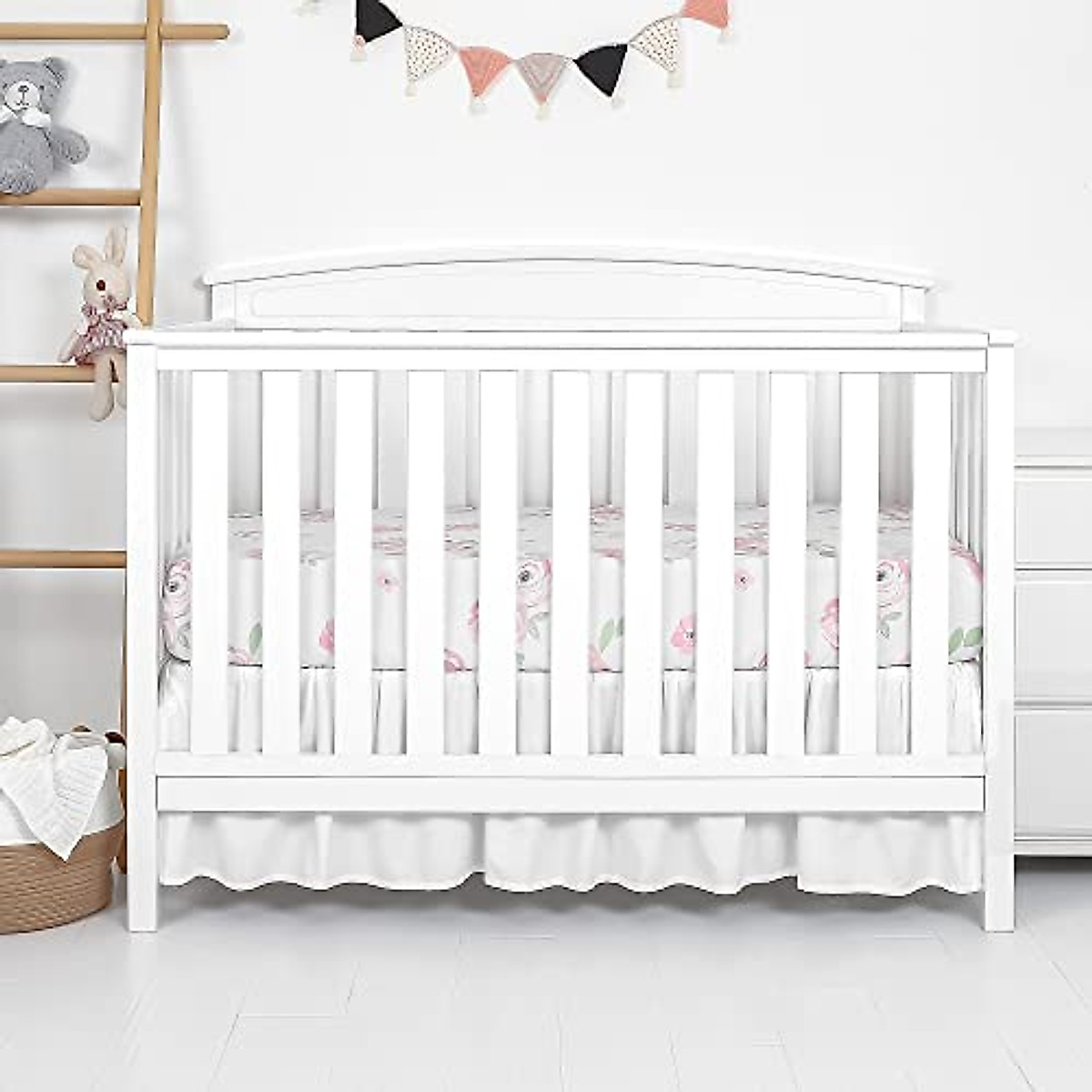 TILLYOU Crib Bed Skirt Dust Ruffle Off White, 100% Natural Cotton, Nursery Crib Bedding Accessory Toddler Bedskirt for Baby Boys Girls, 14" Drop, Off White