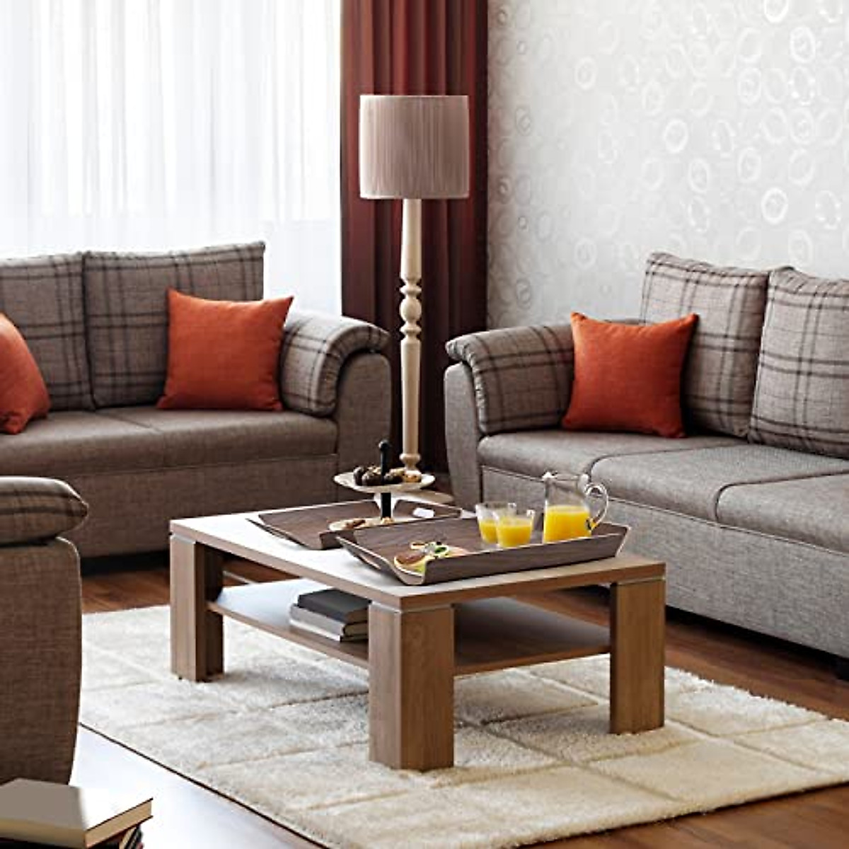 DAYUJIAN Walnut Ottoman Serving Trays (Set of 2) Rustic Wooden Food Serving tray with handles Farmhouse Decor Serving Platters-Large: 17.3 x13 x2"-Small: 15.6 x11.2 x2"