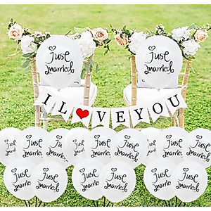 100Pcs Wedding Balloons, 100 Pieces 12 Inch White Just Married Thickened Latex Balloons for for Wedding Marriage Proposal Bachelorette Party Decoration Bridal Shower Engagement Valentines Anniversary