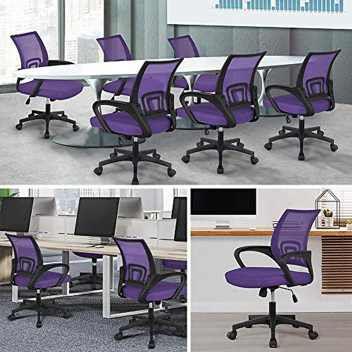 Topeakmart Executive Office Desk Chair Ergonomic Mesh Back Office Chair Adjustable Work Chair with Lumbar Support and Swivel Rolling Wheels for Home Office Conferecne Roon and Study, Purple
