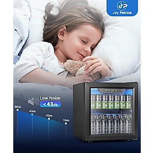 Joy Pebble Beverage Refrigerator Cooler 1.3 Cu.Ft, 12 Bottle 55 Can - Mini Fridge with Glass Door for Beer Drinks Wines,Freestanding beverage fridge with Adjustable Shelving