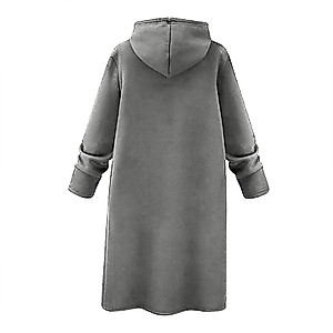 Oversized Hooded Sweatshirts Dress for Womens 2023 Fall Winter Casual Long Sleeve Loose Cozy Knee Length Tunic Dress Gray