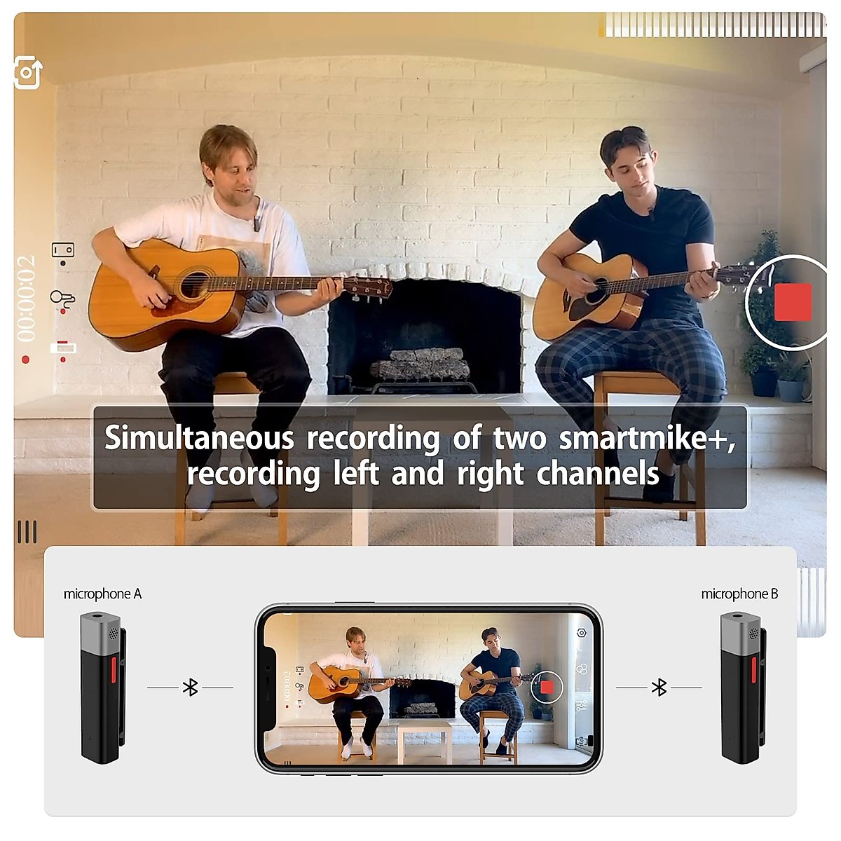 SabineTek Official SmartMike+ with Unidirectional Mic Pro Bundle Professional Kit - Wireless Bluetooth Microphone System (SmartMike+ Black *2 + Unidirectional Mic *2)