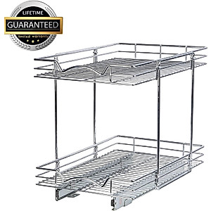 Hold N’ Storage 2 Tier Pull Out Cabinet Organizer Shelves – Heavy Duty Metal with 5 Year Limited Warranty -15"W x 21"D x 17-3/4"H