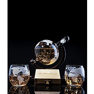 Gifts for Dad, Men Whiskey & Wine Decanter Globe World Set with Globe Glasses Anniversary Birthday House Warming for Liquor Scotch Bourbon Vodka, Gift for Him Husband, Gifts For Men Globe - 850ml