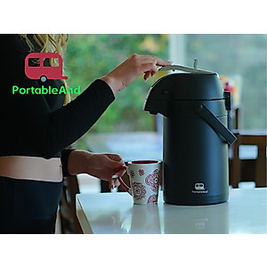 101 Oz (3.0L) Airpot Coffee Carafe with Pump, Stainless Steel Double-wall Insulated Vacuum Thermal Hot Coffee Dispenser, 12 Hour Heat 24 Hour Cold Retention, Matte Black-PortableAnd