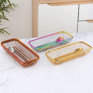 QOBIMOON Stainless Steel Utensil Drying Rack/Chopsticks/Spoon/Fork/Knife Drainer Basket Set of 2 Flatware Storage Drainer Silverware Cutlery Basket Flatware Organizers-Blue