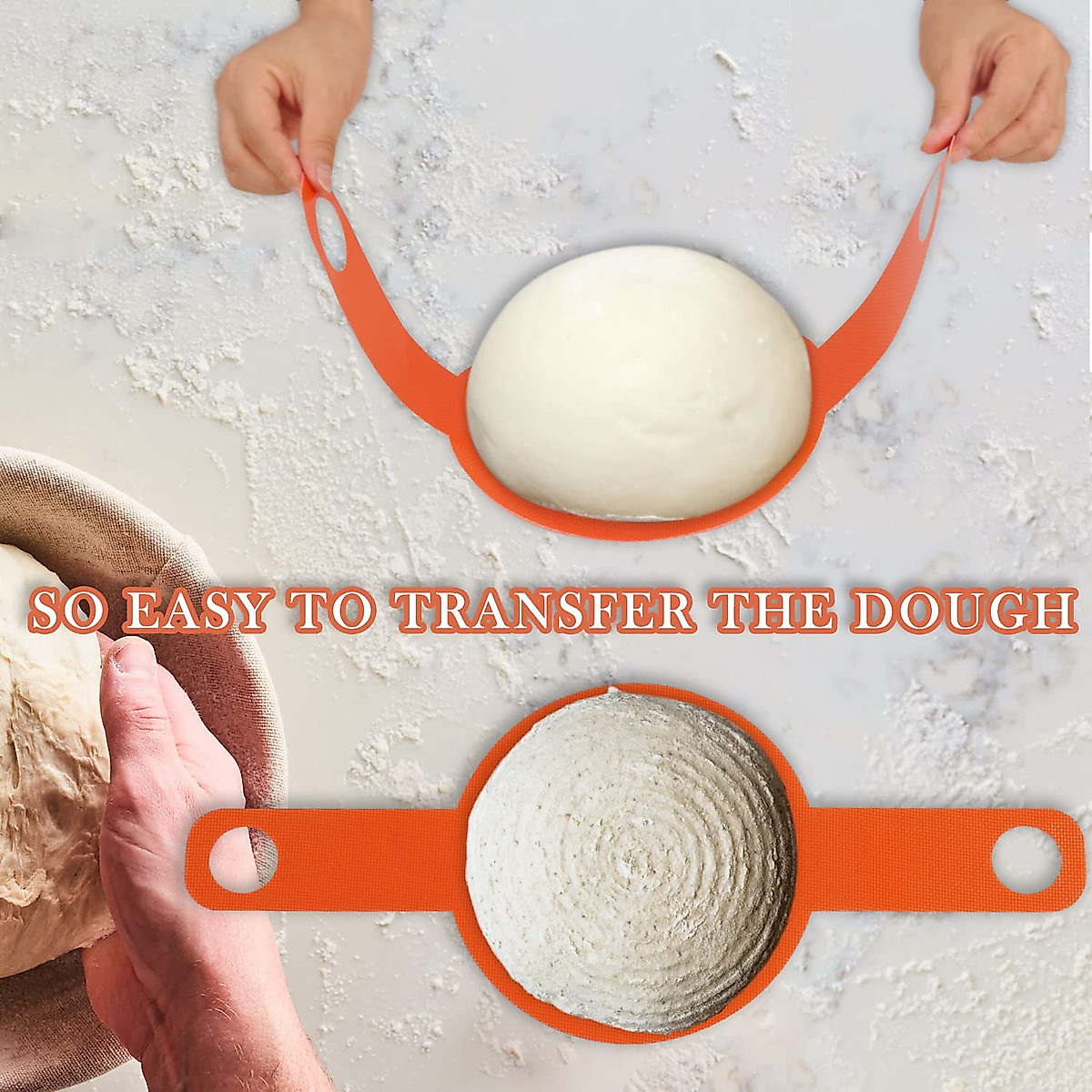 Reusable Silicone Baking Mat for Dutch Oven Bread Baking Long Handles Sling, Durable Round Bread Baking Tool with 2 Extensions,for Gentler, Safer & Easier Transfer of Dough (1 Pcs)